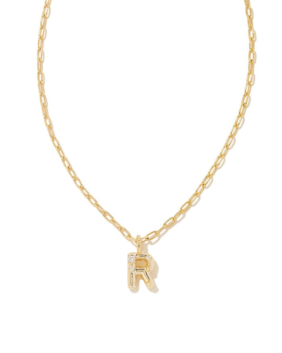 Crystal Letter R Gold Short Pendant Necklace in White Crystal | Sweet ...