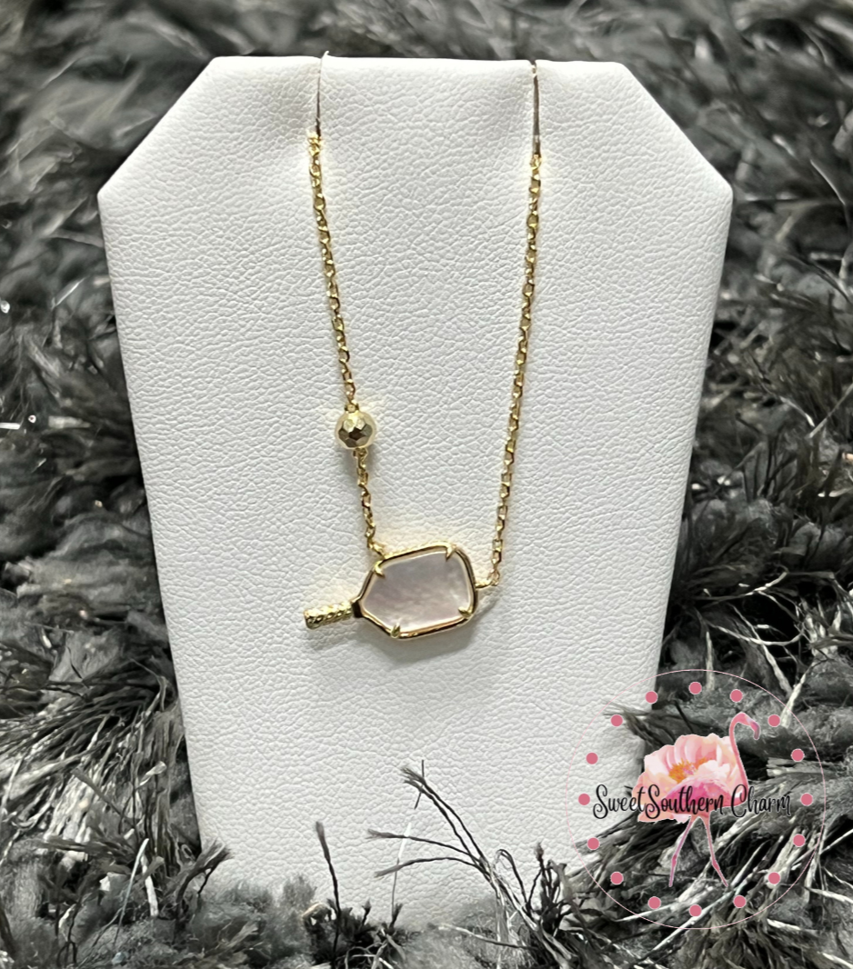 Pickleball Short Pendant Necklace Gold in Ivory Mother of Pearl Sweet Southern Charm
