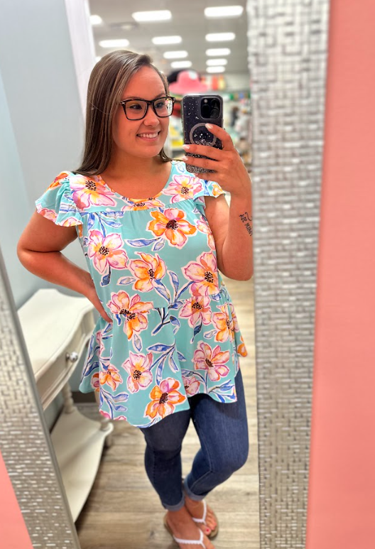 Mint Peonies Tiered Top | Sweet Southern Charm